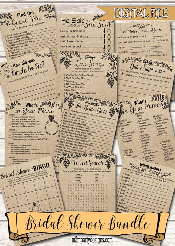 12 Printable Bridal Shower Games. Games Bundle. Bridal Shower | Etsy