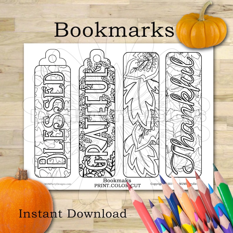 Thanksgiving Bookmark Coloring Bookmarks Bookmark Thankful | Etsy