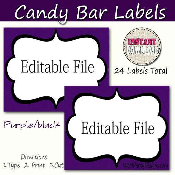 Candy Buffet Labels Purple Black Print EDITABLE Card Candy - Etsy