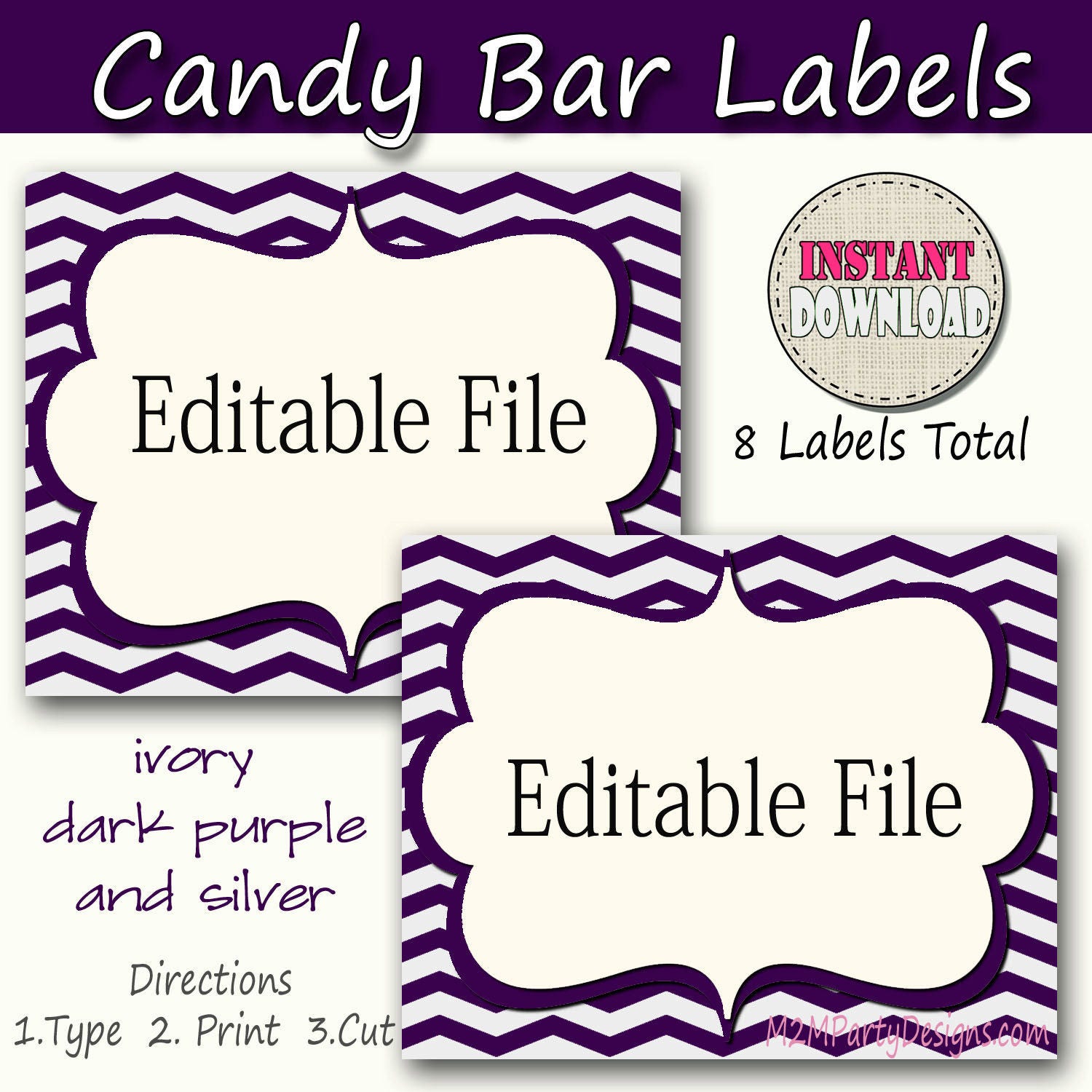 Candy Buffet Labels Black Gold Print EDITABLE Card Candy | Etsy