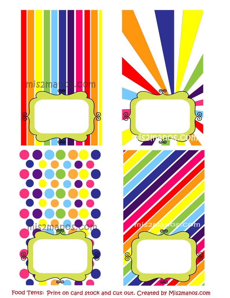 Rainbow Party EDITABLE Folding Buffet Card Food Tag Label | Etsy