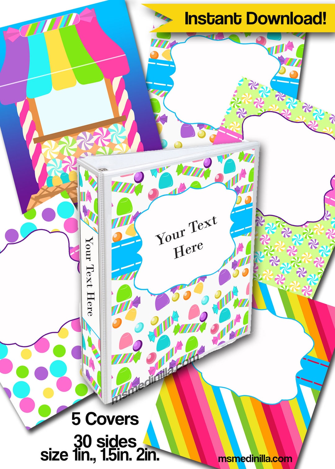 Binder Covers Candy Land Student Teacher Editable Printable Set of 5 ...