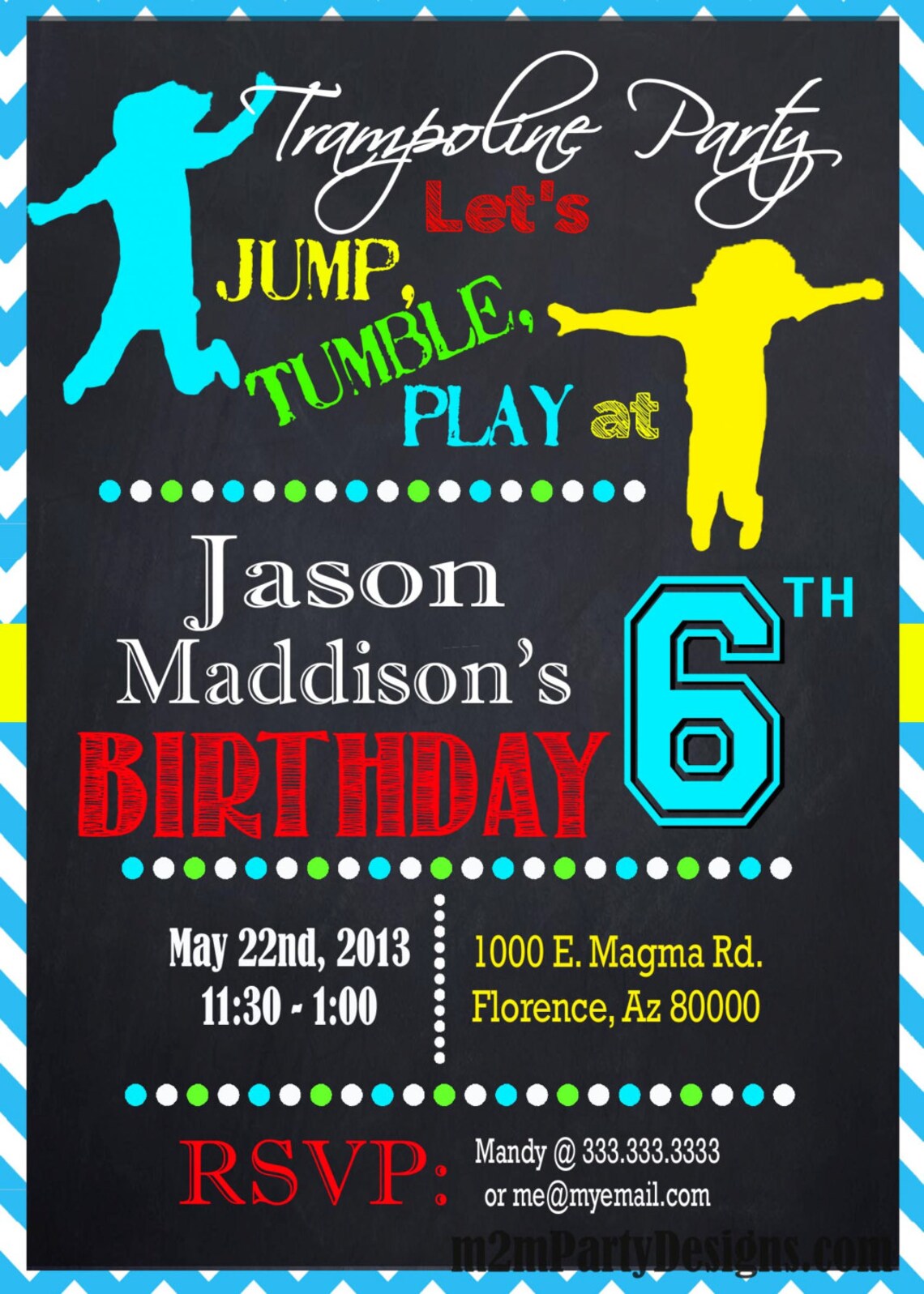 Trampoline Party or Jump Invitation Invite Blue Green Print at - Etsy