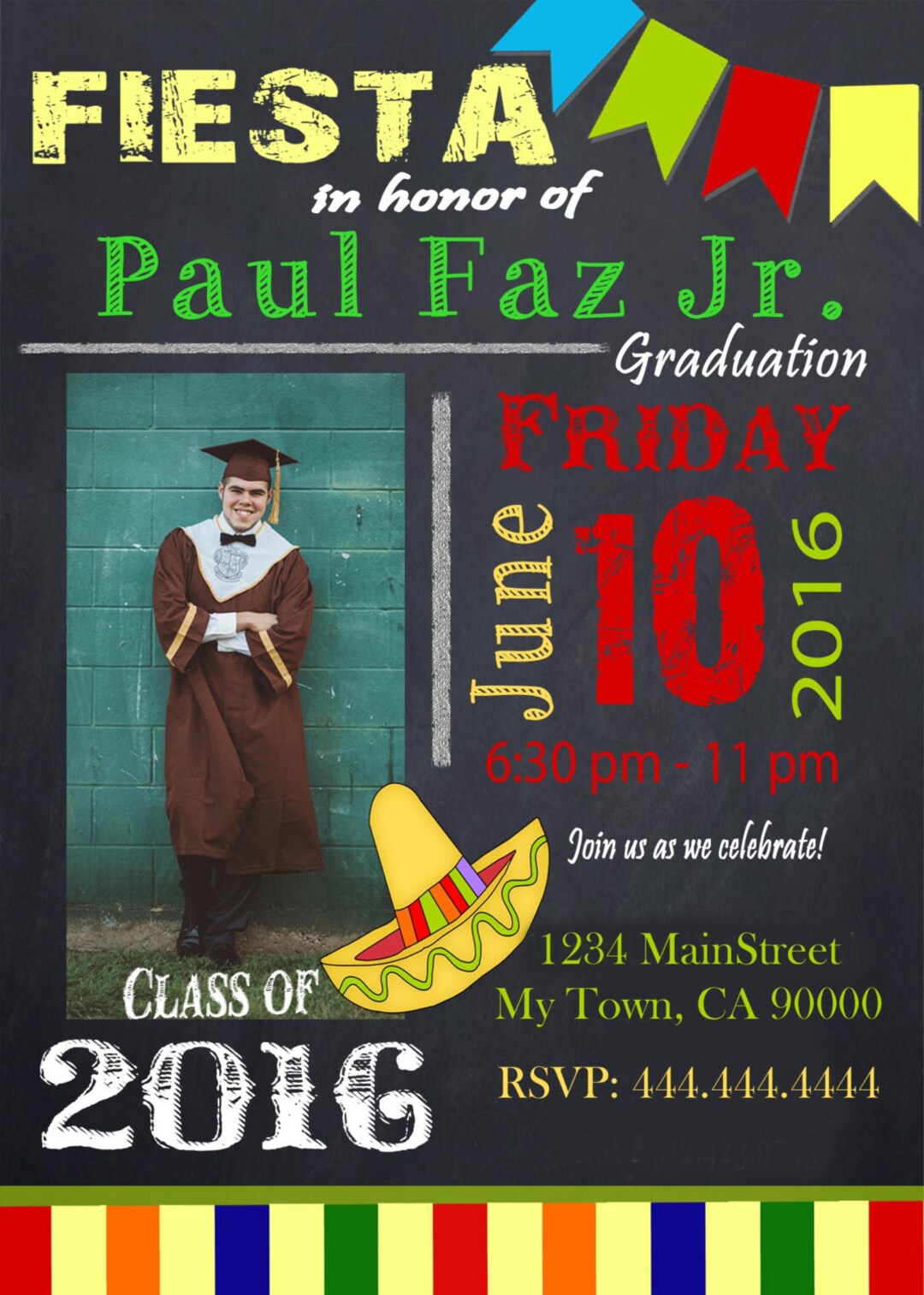 Fiesta Graduation Invitation Graduation Party Invitation DIY Printable ...