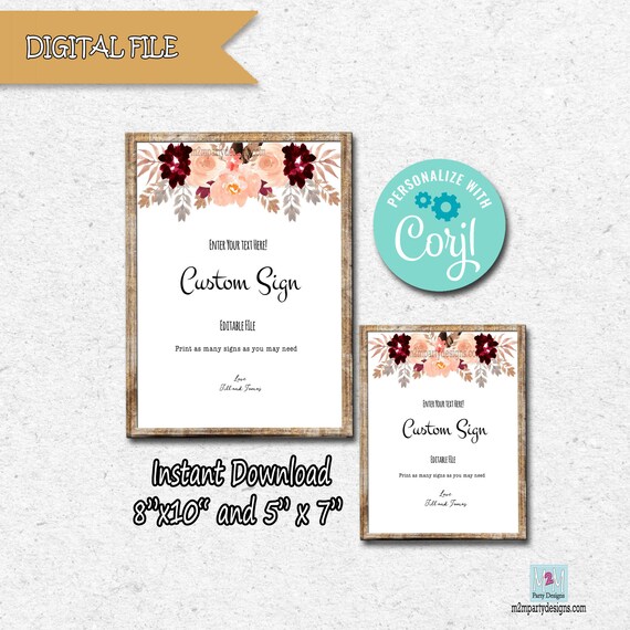 Custom Floral Sign Template Instant Download DIY Editable | Etsy