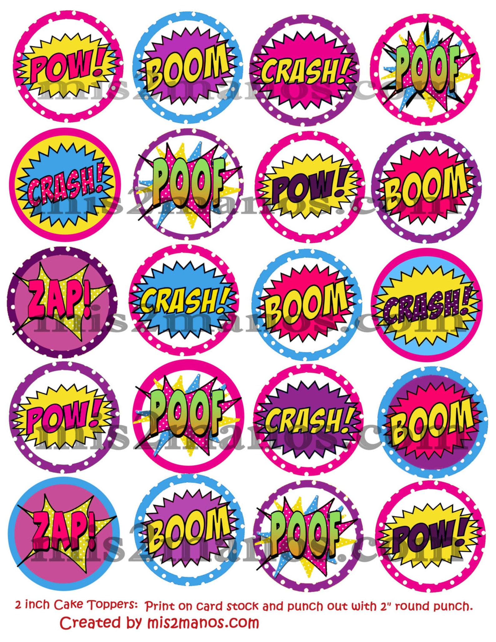 Super Hero Comic Book Cupcake Toppers Printable DIY Set of 20 - Etsy