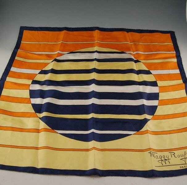 Silk Scarf Maggie Rouff Paris Bold Graphic, Nautical Navy and Yellow - Etsy