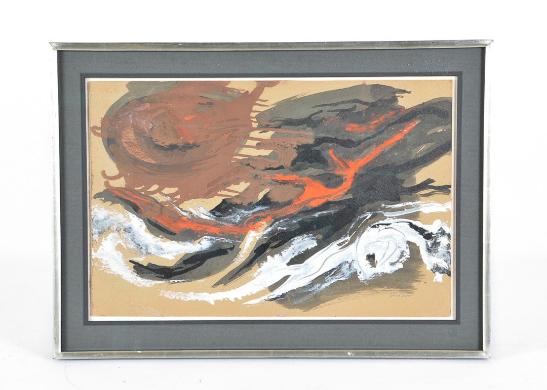 Mid Century Original Painting by David W. Scott, in Rich Brown, Red ...