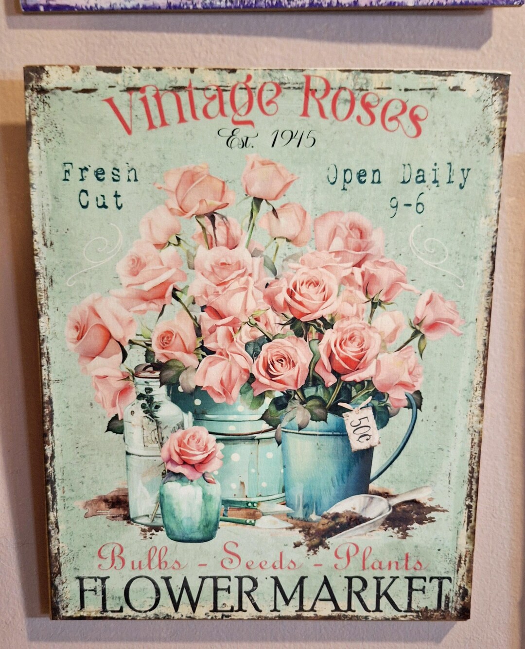 Shabby Chic Vintage Roses Sign Handcrafted Cottage Decor Flower Market ...