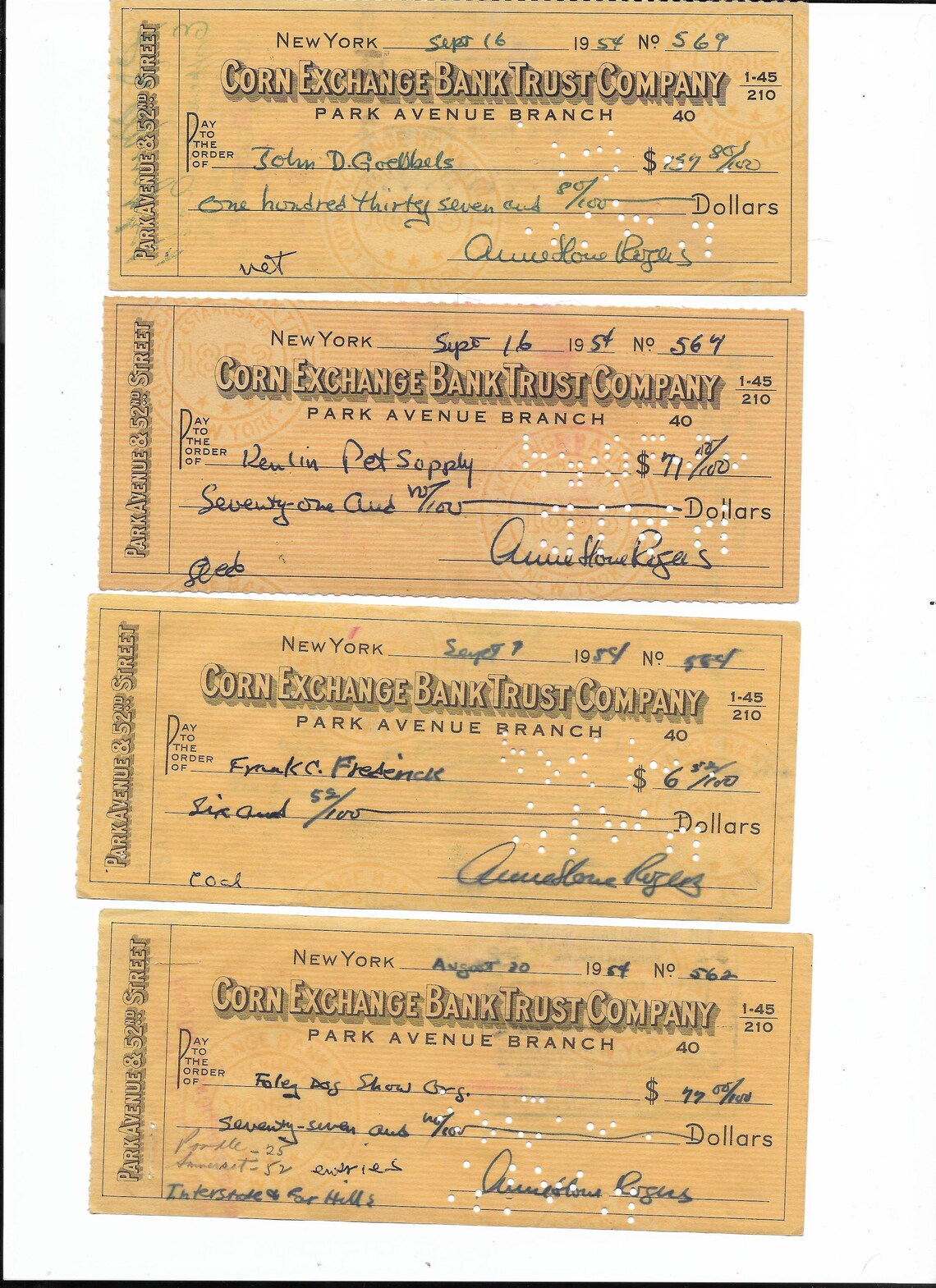 Vintage 1950's Corn Exchange Bank Cancelled Checks Junk Journals Scrap ...