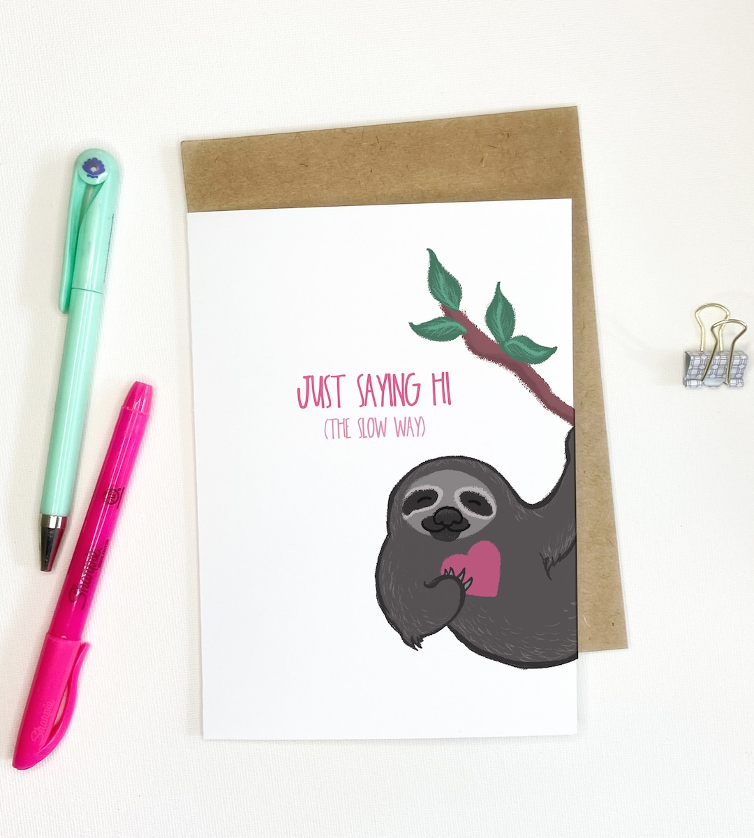 Just Saying Hi // Sloth Cards // Snail Mail // Hello // Everyday Card ...