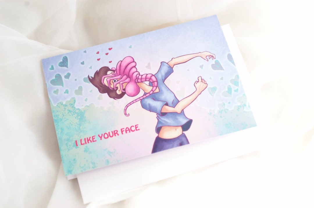 Facehugger Card // Geeky Greeting Cards // Awkward Love Card // Geeky ...