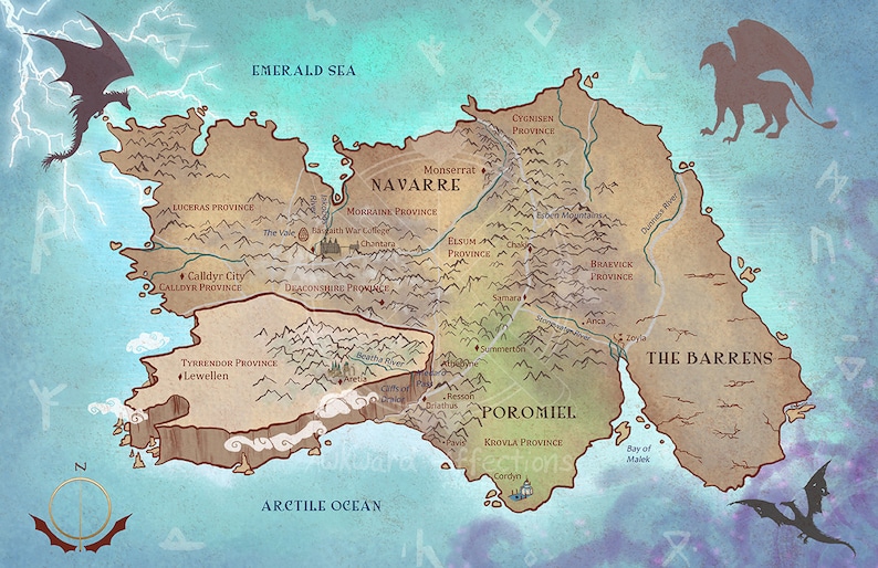 Fourth Wing Map Art // Navarre, Basgiath War College Fan Art Print - Etsy