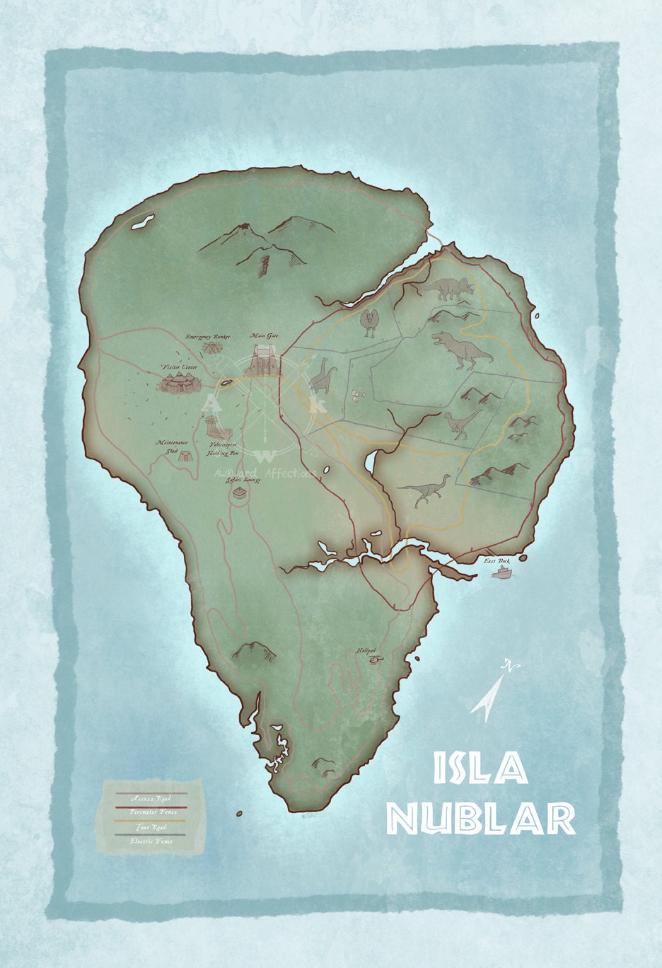 Isla Nublar Map // Jurassic Park Map // Vintage Style Map // - Etsy ...