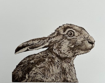 Durer's Hare Hand Printed Etching/ Engraving of a Hare Printed in Black ...