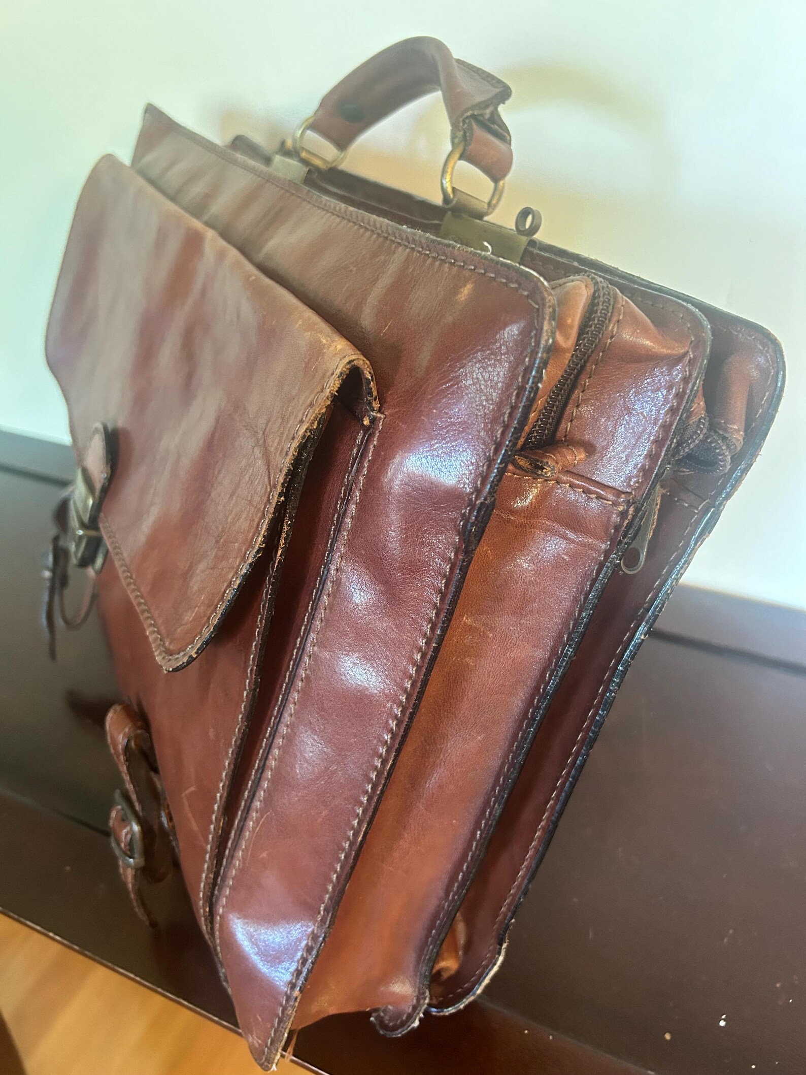 Men's Vintage Rustic Cognac Brown Italian Leather THE TREND Briefcase ...