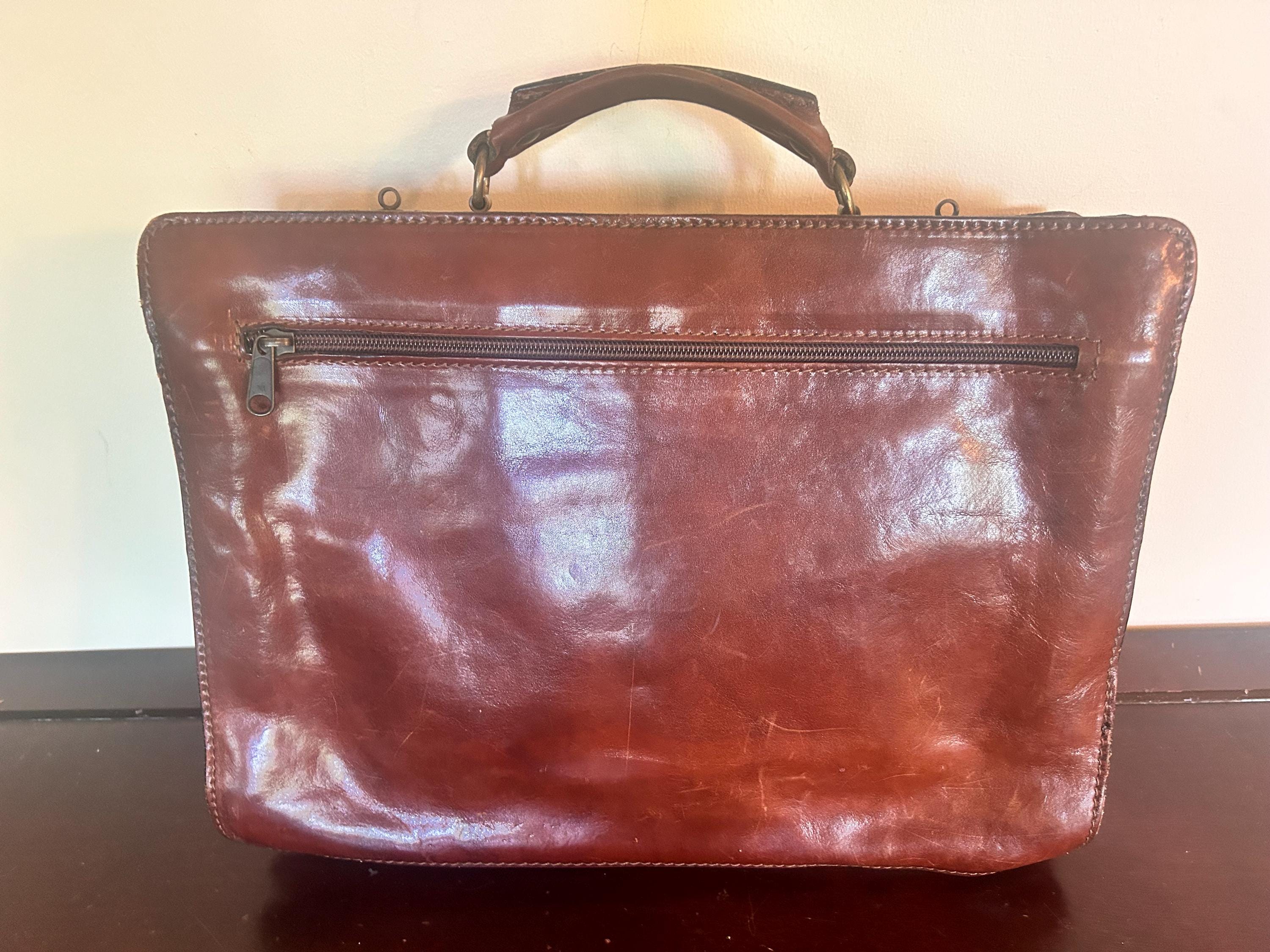 Men's Vintage Rustic Cognac Brown Italian Leather THE TREND Briefcase ...
