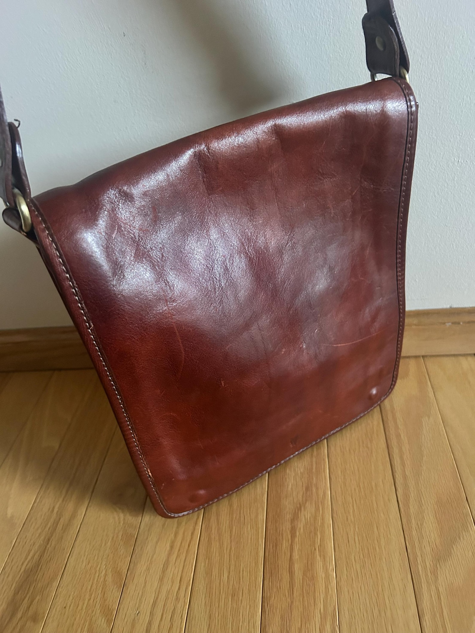 Vintage Rich Patina Cognac Brown Buffered Honey Leather BORSE IN PELLE ...