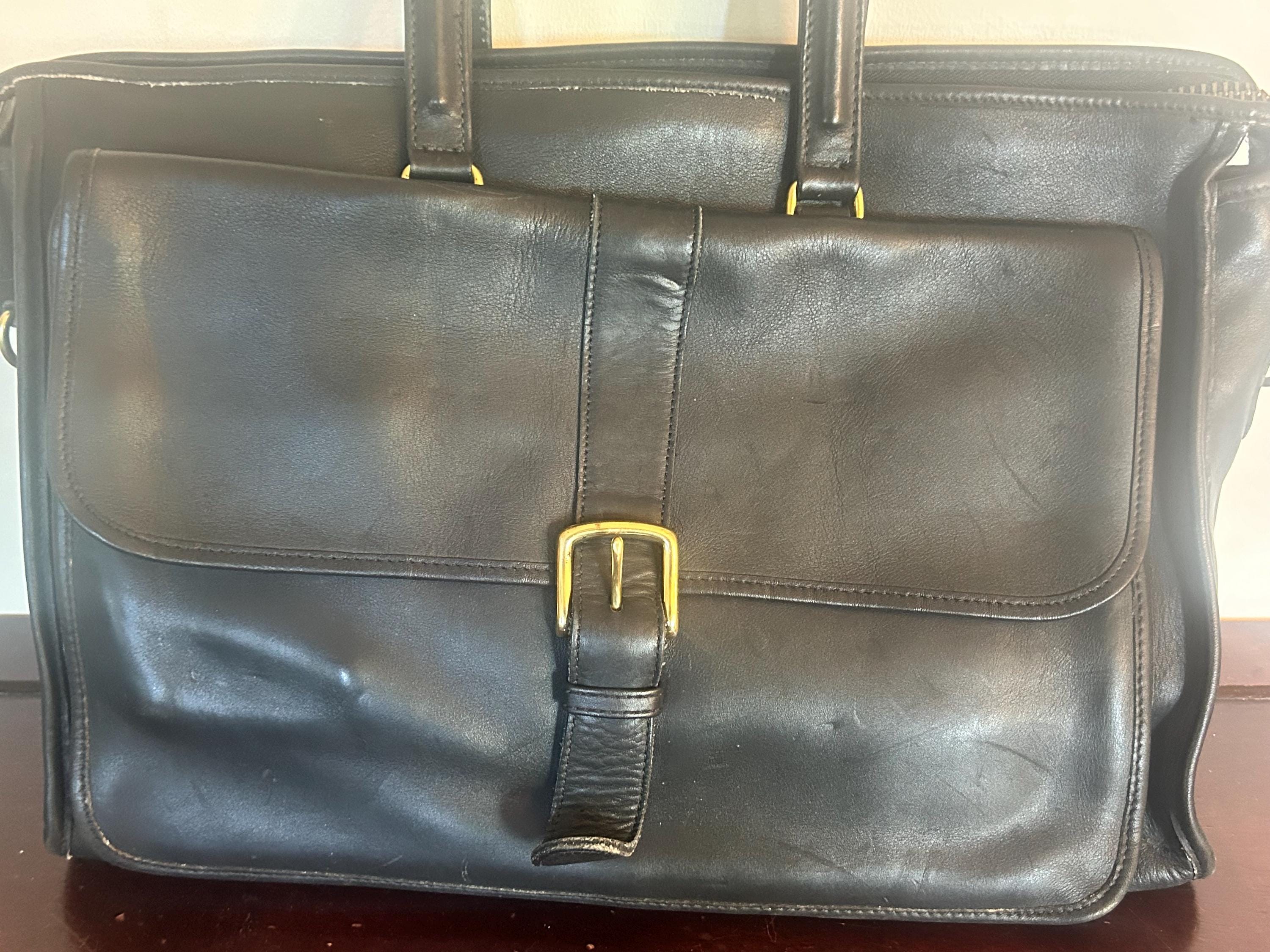 Men's Vintage Black Leather COACH Harrison Briefcase Attache Laptop ...