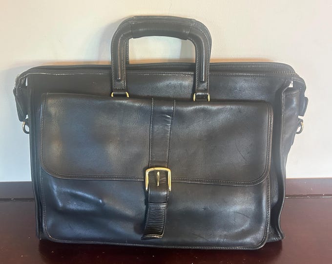 Men's Vintage Black Leather COACH Harrison Briefcase Attache Laptop ...