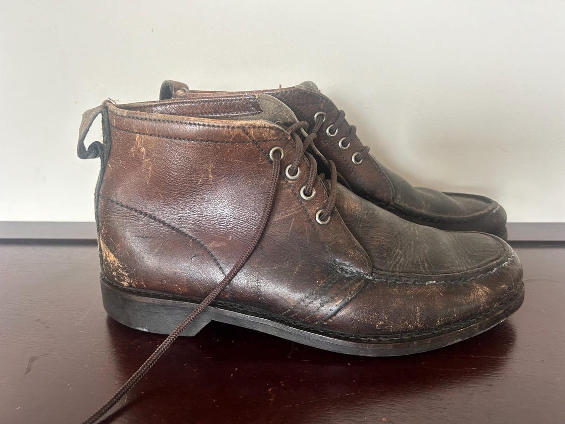 Men's Vintage Brown Leather GOKEY Botte Sauvage Snake Proof Ankle Moc ...