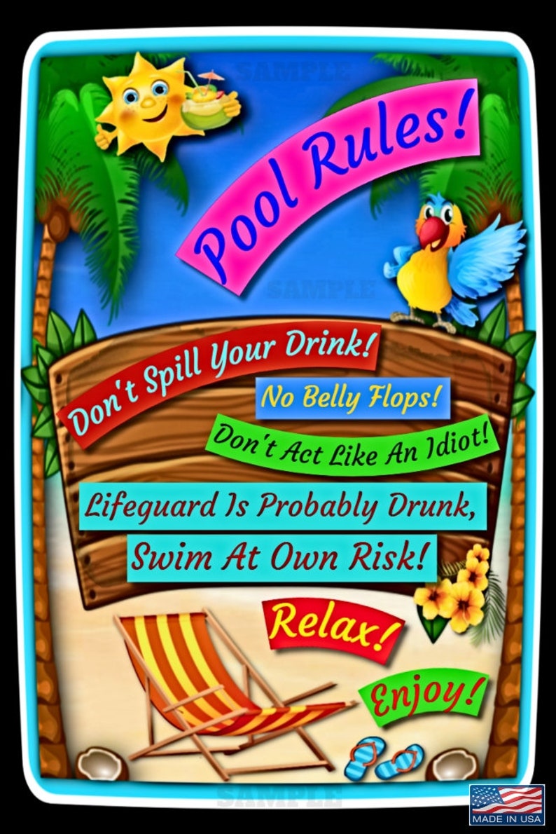 FUNNY POOL RULES! 8"x12" Distressed Metal Sign! Happy Hour Tiki Bar Hot ...