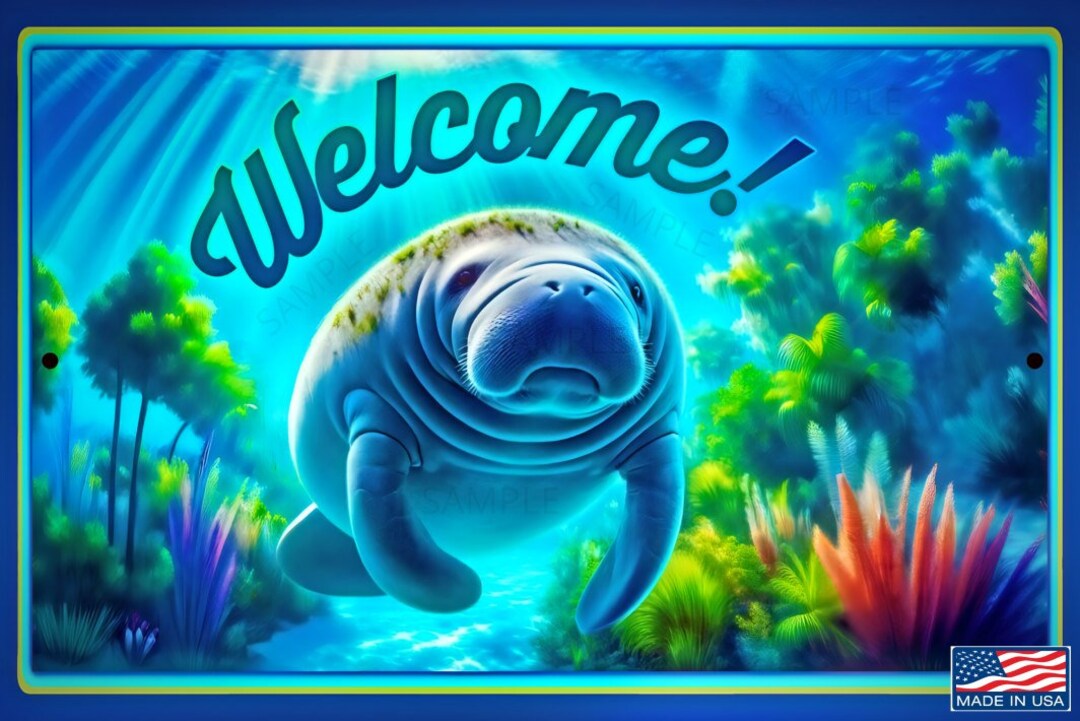 World's Greatest Signs! WELCOME! Manatee All Weather 8"x12" Metal Sign ...