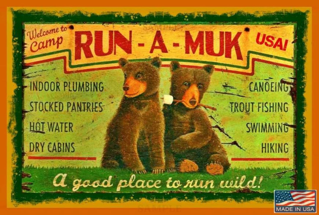 Camp Run A Muk Sign 8x12 Metal Sign Summer Camp Lake House Camping RV ...