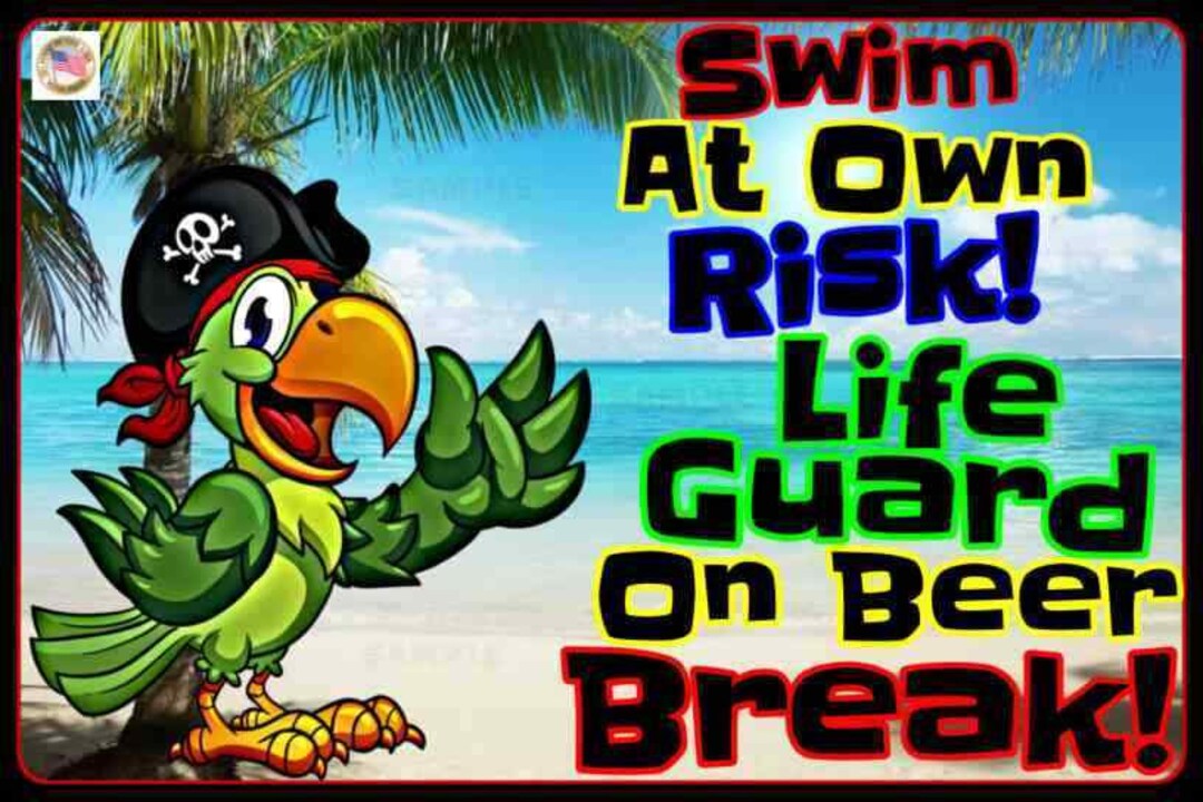 Swim at Own Risk Lifeguard on Beer Break Made in USA 8x12 Metal Sign ...
