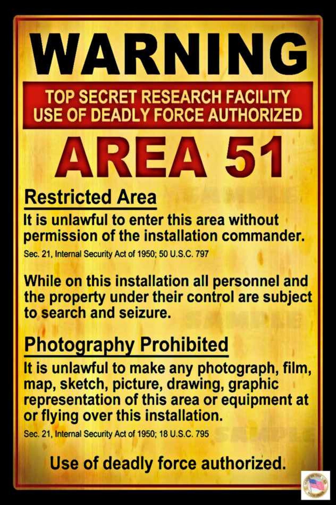 AREA 51 Sign Distressed Vivid All Weather 8x12 Metal Sign Made in USA ...