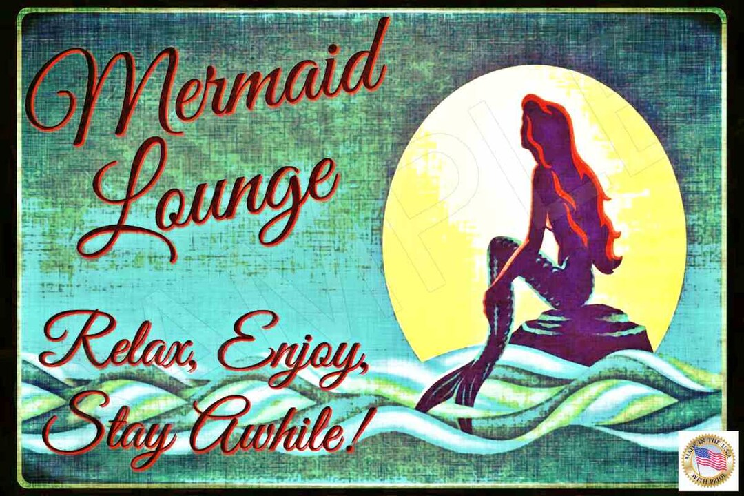 Mermaid Lounge! Made in USA! Vivid Distressed All Weather Metal 8x12 ...