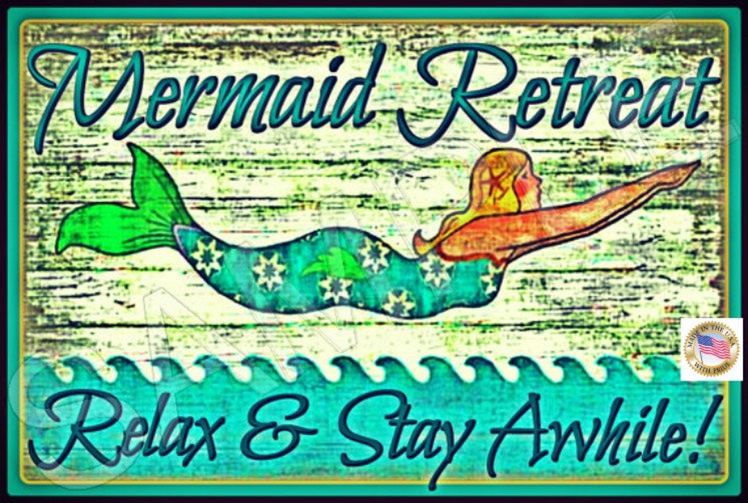 Mermaid Welcome Sign Made in USA! Vivid Distressed All Weather Metal ...