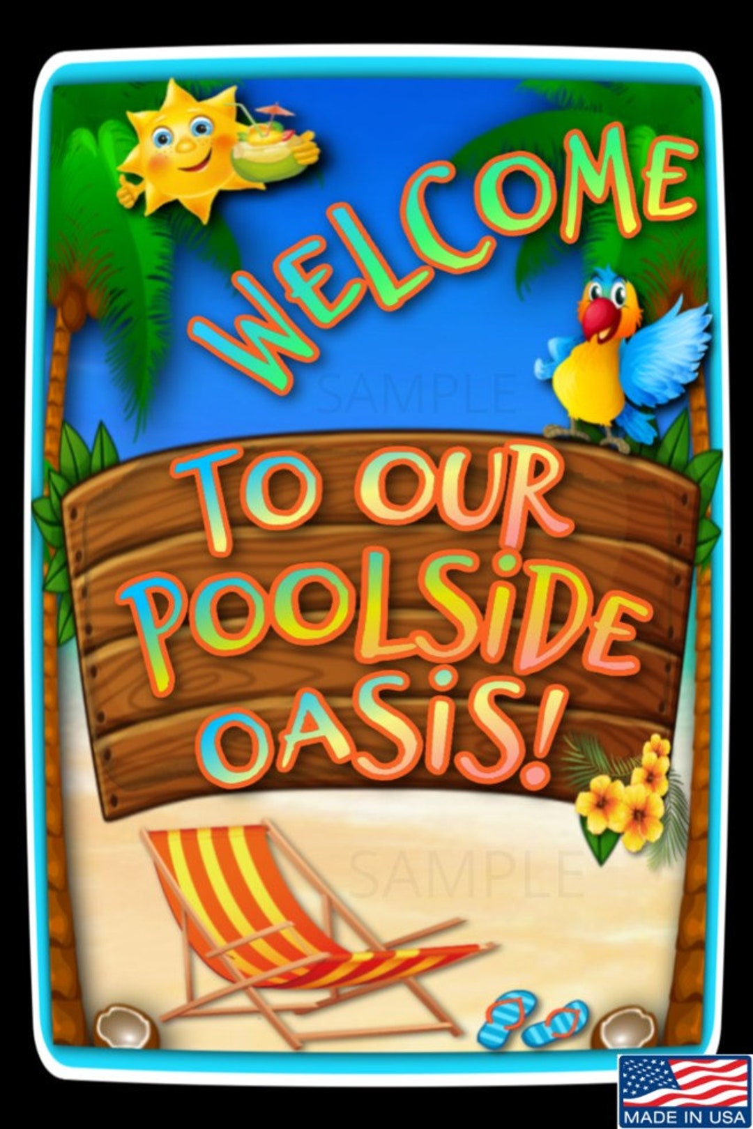 WELCOME to Our Poolside Oasis! All Weather Metal 8"x12" Sign Tiki Bar ...