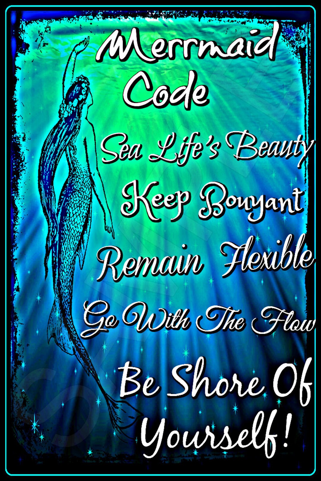 Tiki Bar Mermaid Code Wisdom Made in Hawaii USA! Vivid Distressed All ...