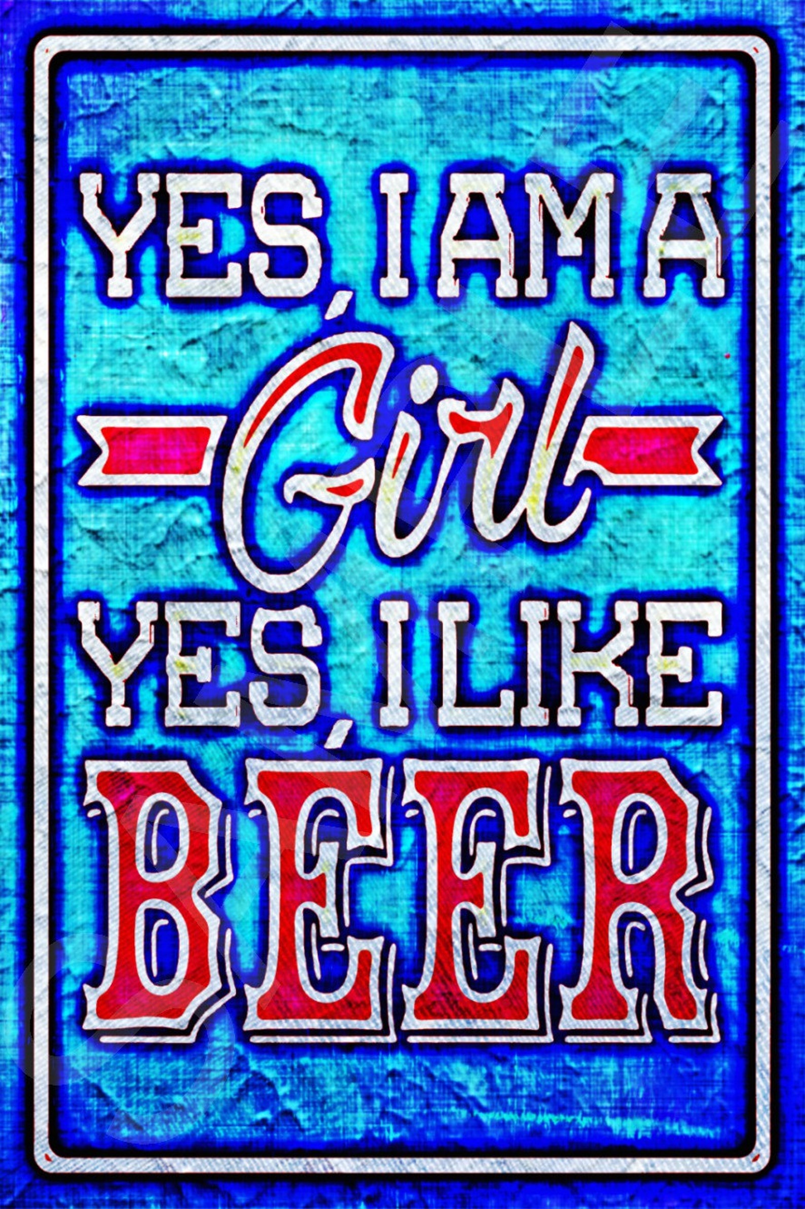 Girl Drinks Beer Distressed All Weather 8x12 Metal Sign Made | Etsy
