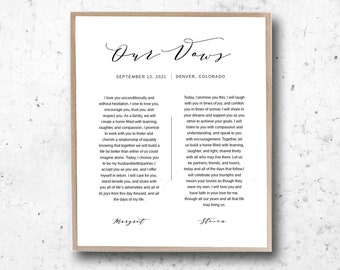 Marriage Vow Print 1st Year Paper Anniversary Gift Wedding | Etsy