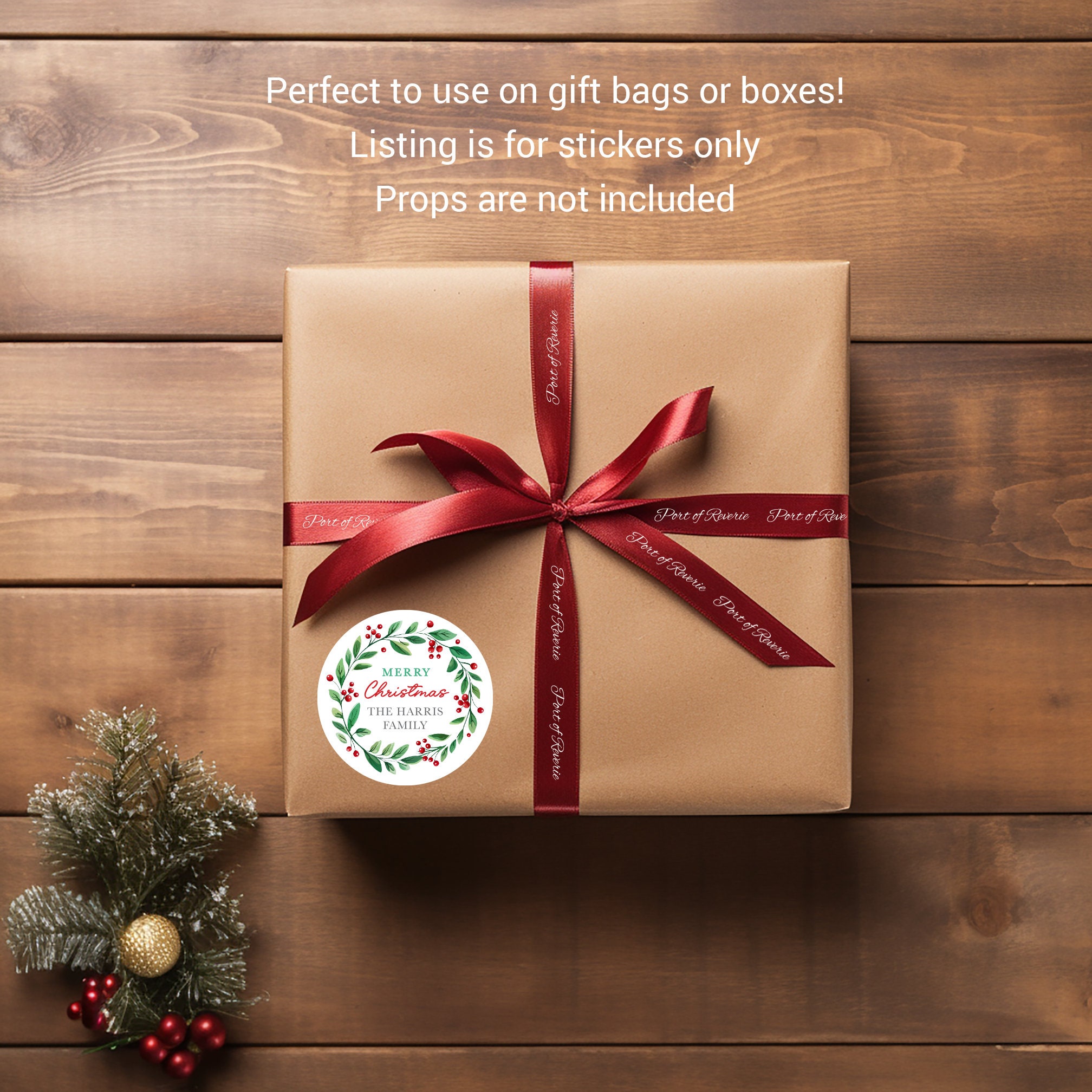 Personalized Christmas Wreath Gift Labels, Custom Merry Christmas ...