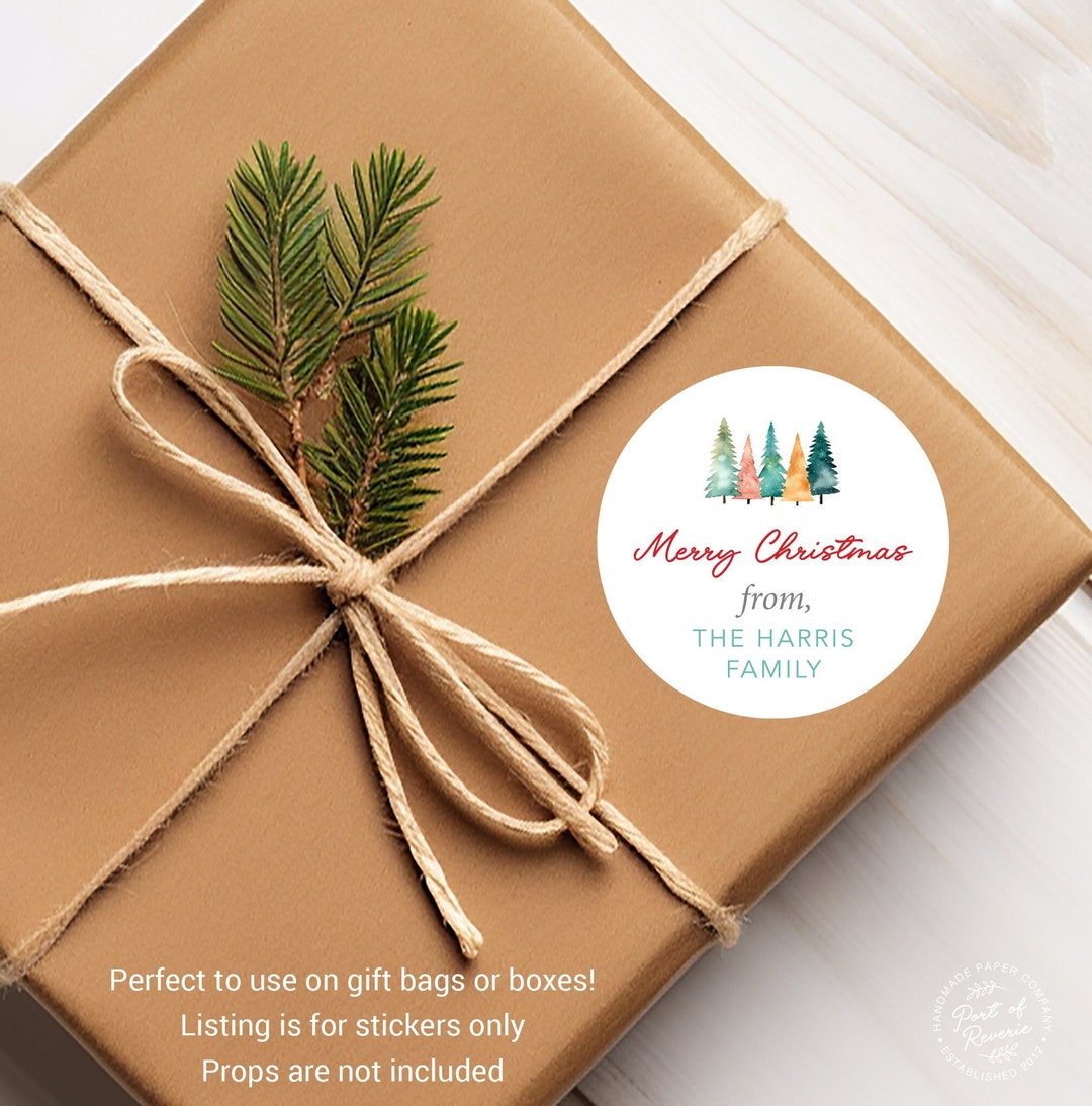 Personalized Christmas Gift Labels With Trees, Merry Christmas Stickers ...