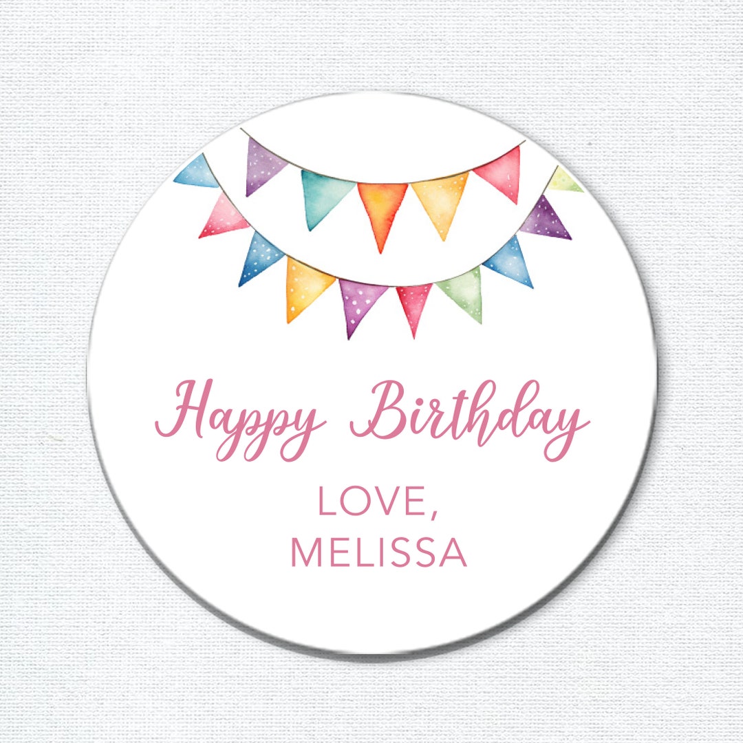 Happy Birthday Favor Stickers With Banner, Girls or Boys Birthday Gift ...