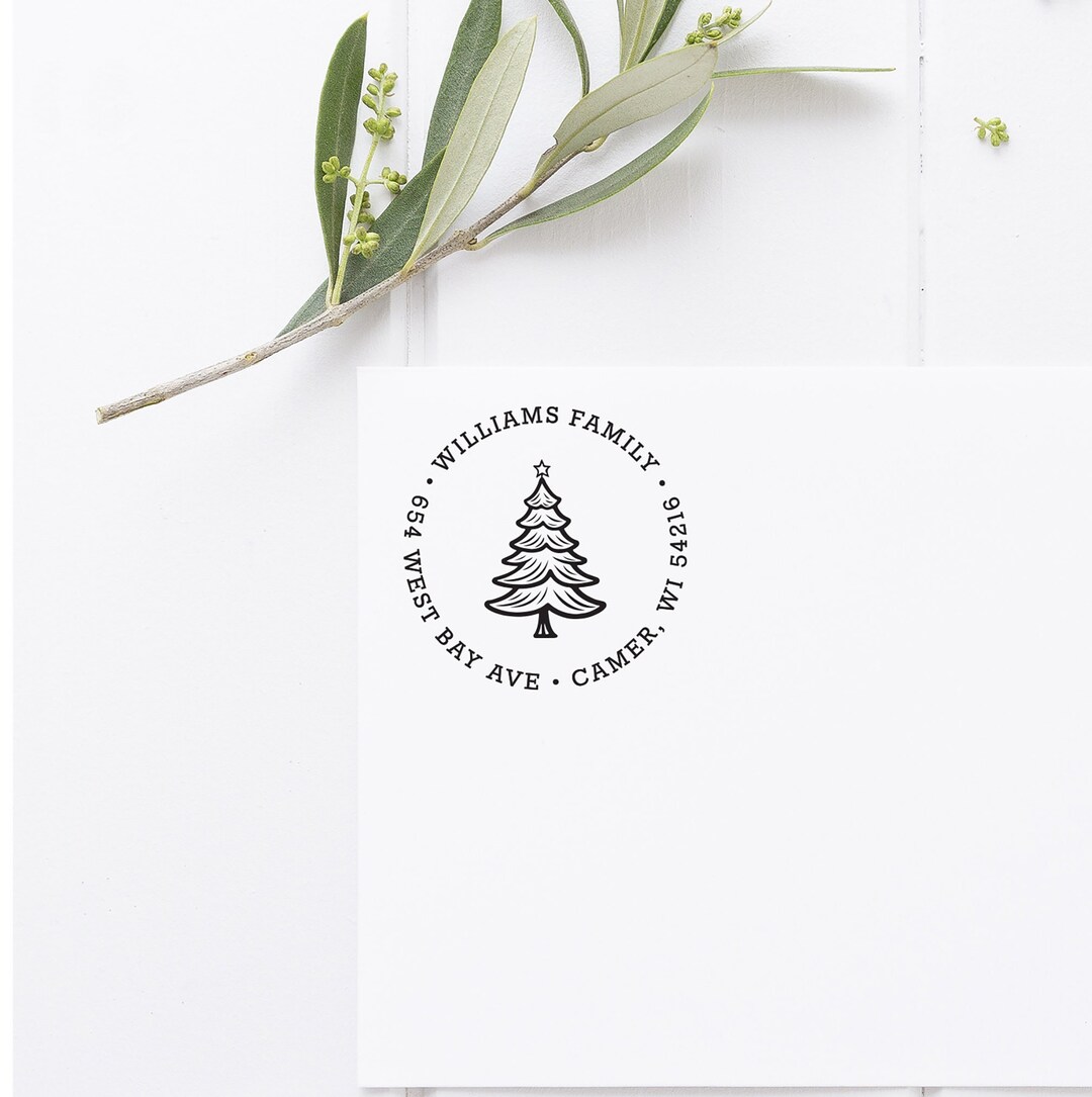 Christmas Tree Address Stamp, Wooden or Self Inking Address Stamper ...