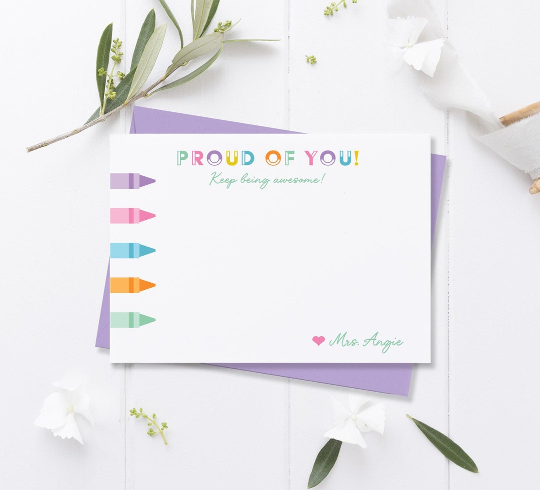 Personalized Teacher Note Cards With Crayons, Teacher Appreciation Gift ...