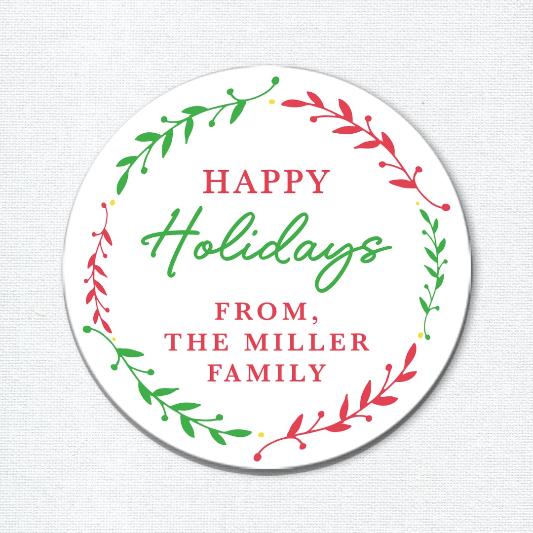 Custom Happy Holidays Stickers With Wreath, Christmas Gift Stickers for ...