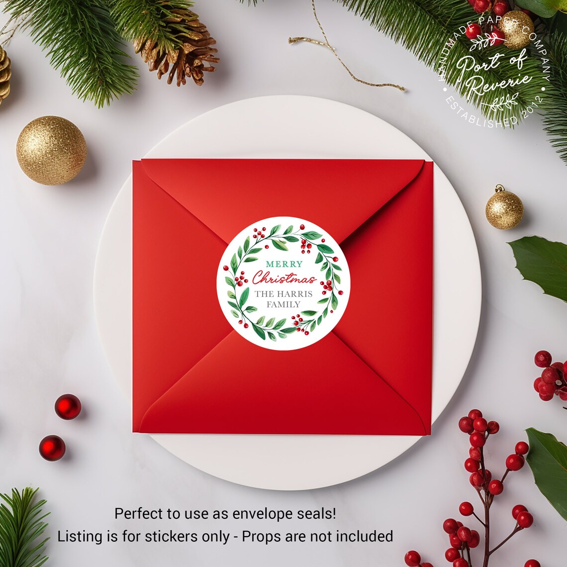 Personalized Christmas Wreath Gift Labels, Custom Merry Christmas ...