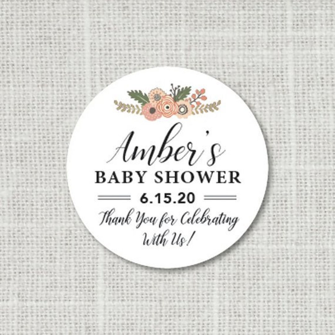 Floral Baby Shower Stickers, Baby Shower Labels, Personalized Baby ...
