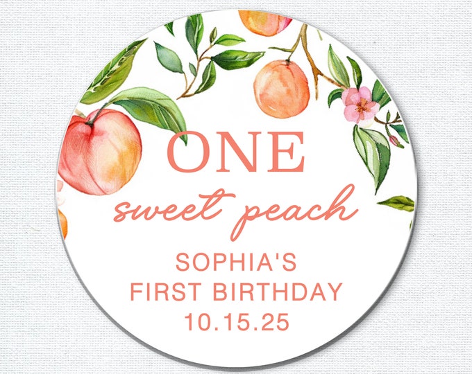 One Sweet Peach 1st Birthday Stickers, Custom Birthday Labels, Sweet as ...