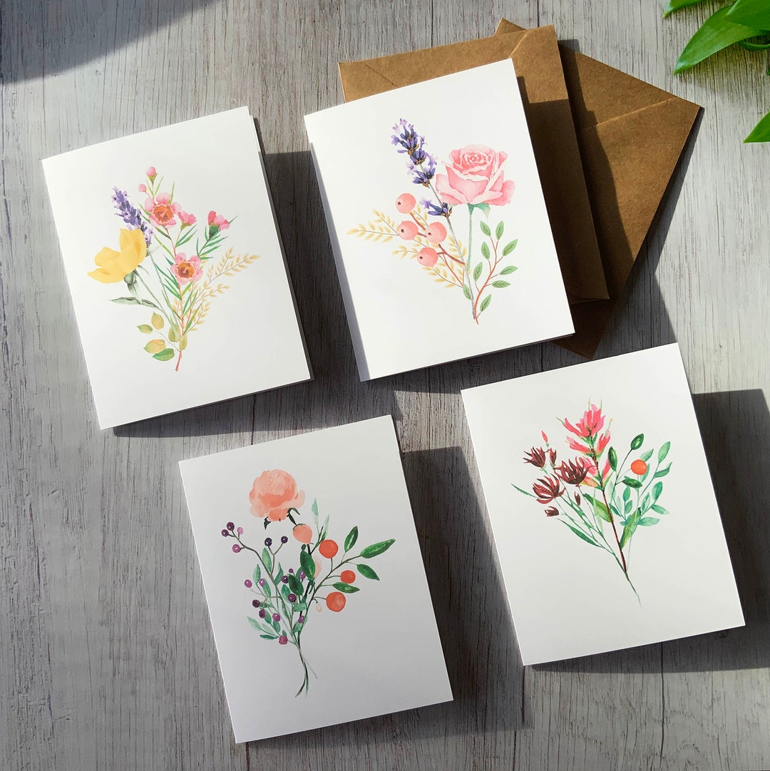 Floral Variety Pack 8 Folded Note Cards With Envelopes, Wildflower Card ...
