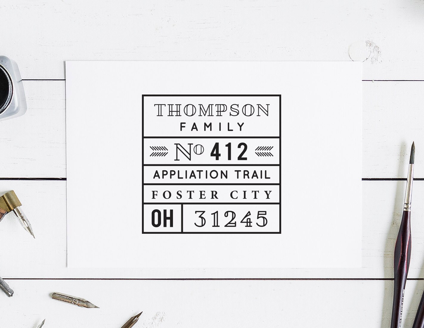 Art Deco Address Stamp Self Inking or Wooden Rubber Stamp | Etsy