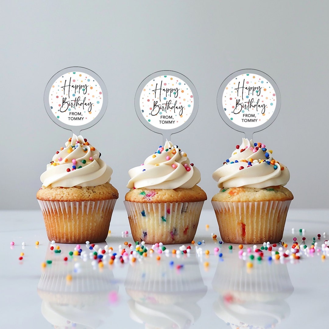 Happy Birthday Cupcake Topper, Acrylic Cupcake Toppers, Personalized ...