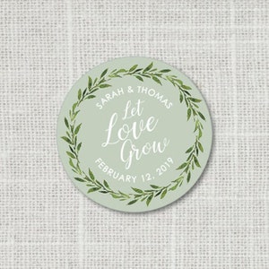 Let Love Grow Stickers, Greenery Favor Stickers, Custom Wedding Labels ...