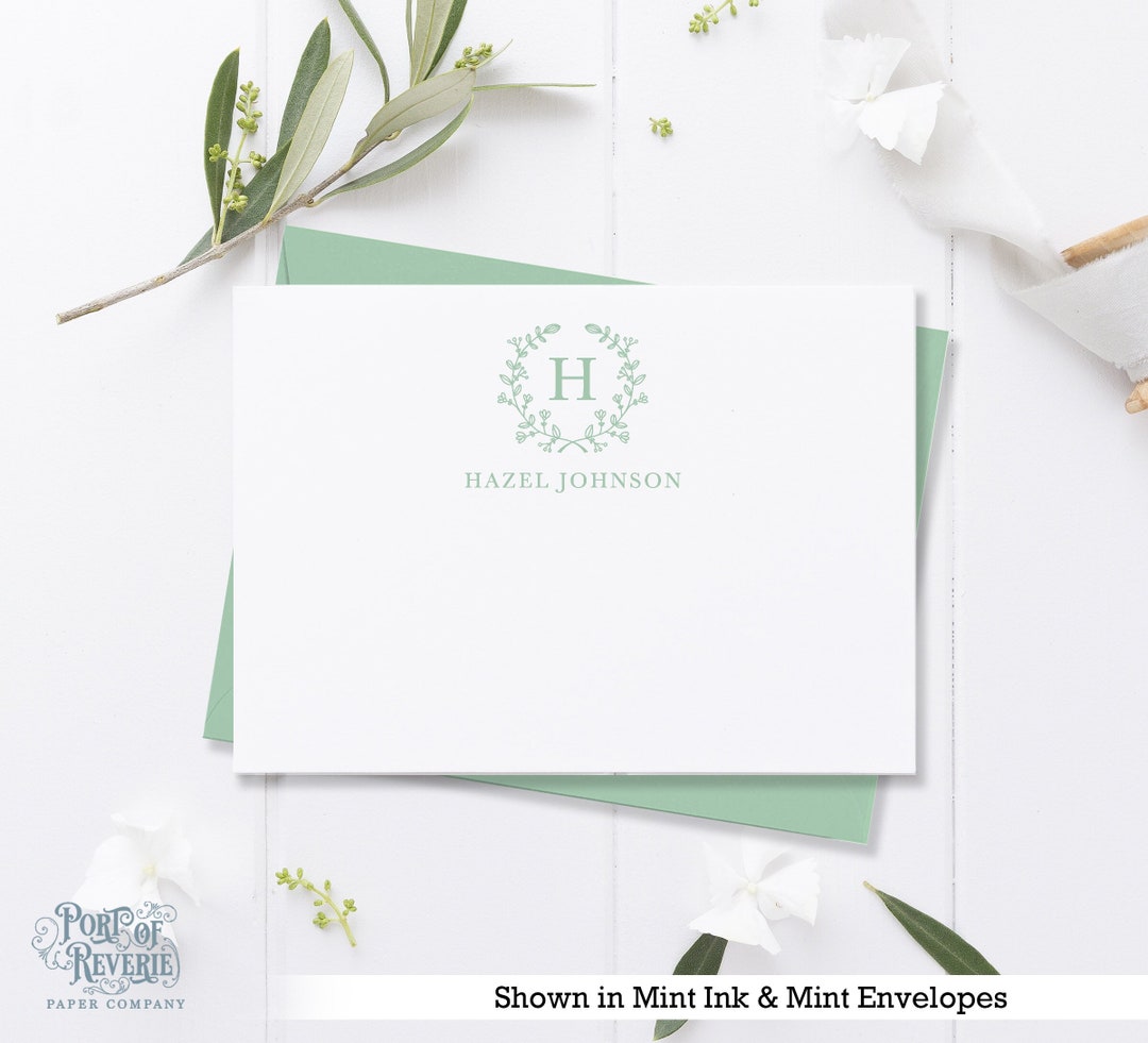 Personalized Stationary Monogrammed Note Card, Custom Stationery, Flat ...